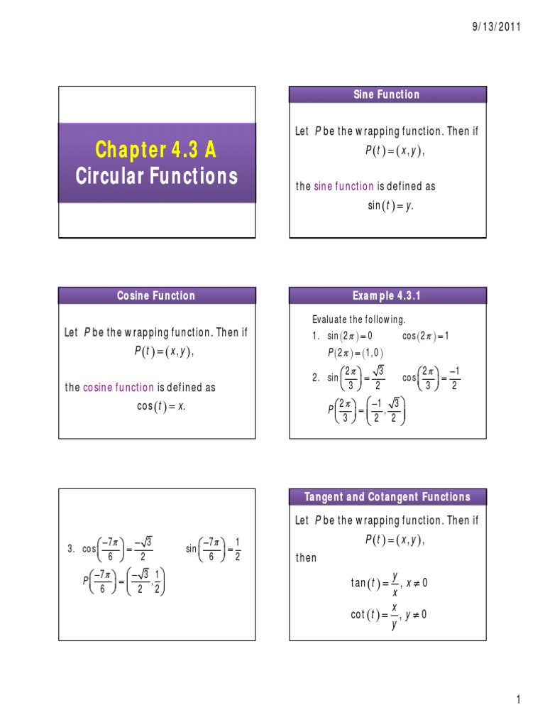 Chapter 4.3 Part 1 Circular Functions PDF | PDF | Trigonometric ...