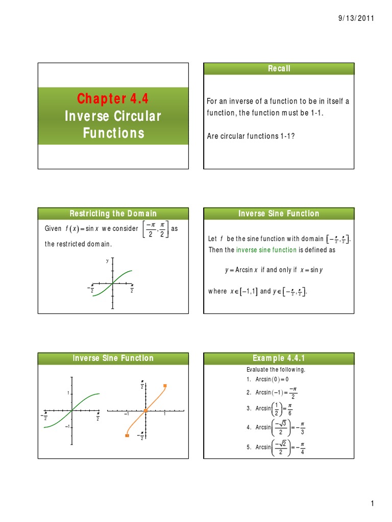 Chapter 4.4 Inverse Circular Functions PDF | PDF | Trigonometric Functions | Sine