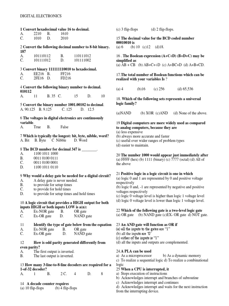 Digital Electronics Fundamentals: Converting Between Number Systems and Analyzing Basic Logic ...