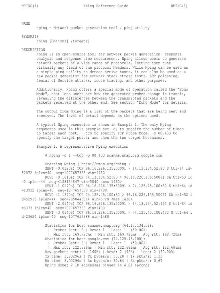 Nping | PDF | Transmission Control Protocol | Internet Protocols