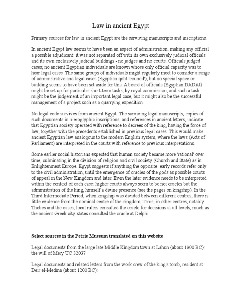Law in Ancient Egypt | PDF | Ancient Egypt | New Kingdom Of Egypt