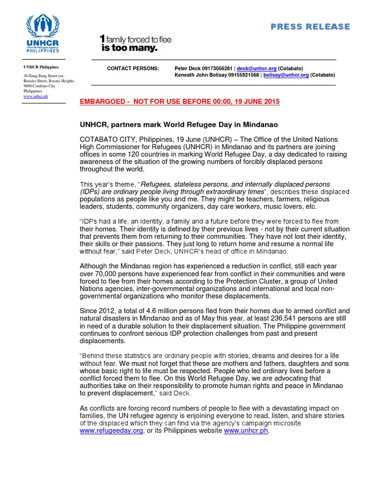 PRESS RELEASE (EMBARGOED) - UNHCR, Partners Mark World Refugee Day in ...