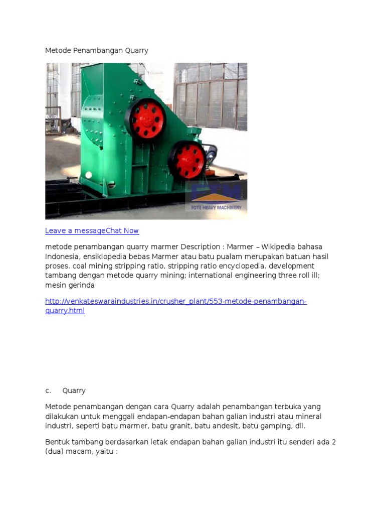 Metode Penambangan Quarry Terbuka | PDF | Ilmu Sosial | Sains & Matematika