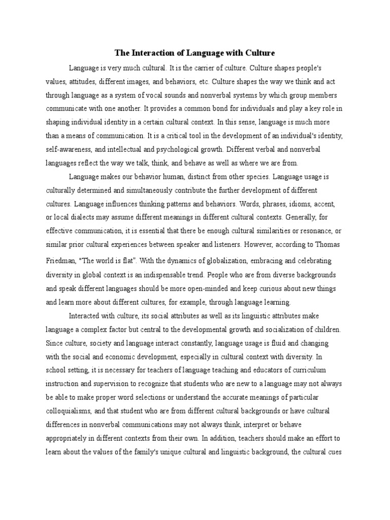The Interaction of Language With Culture | PDF | Nonverbal ...