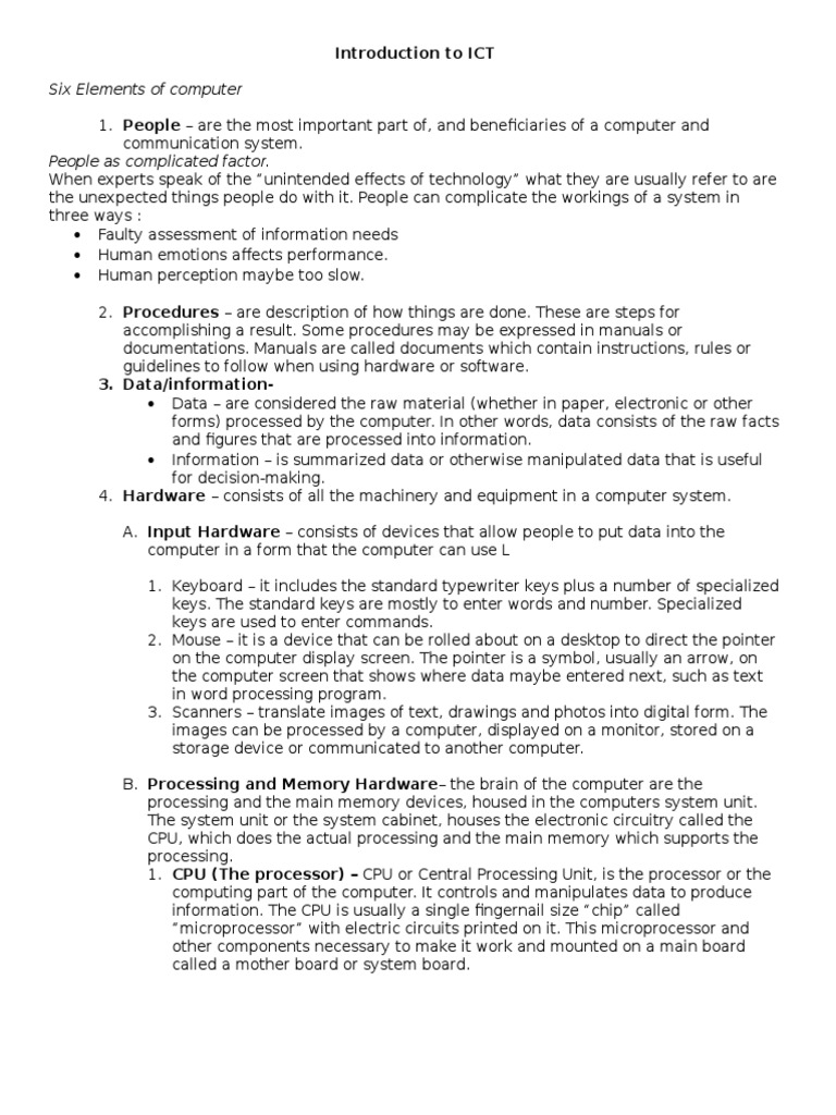 Introduction To ICT: Six Elements of Computer | Download Free PDF | Computer Data Storage ...