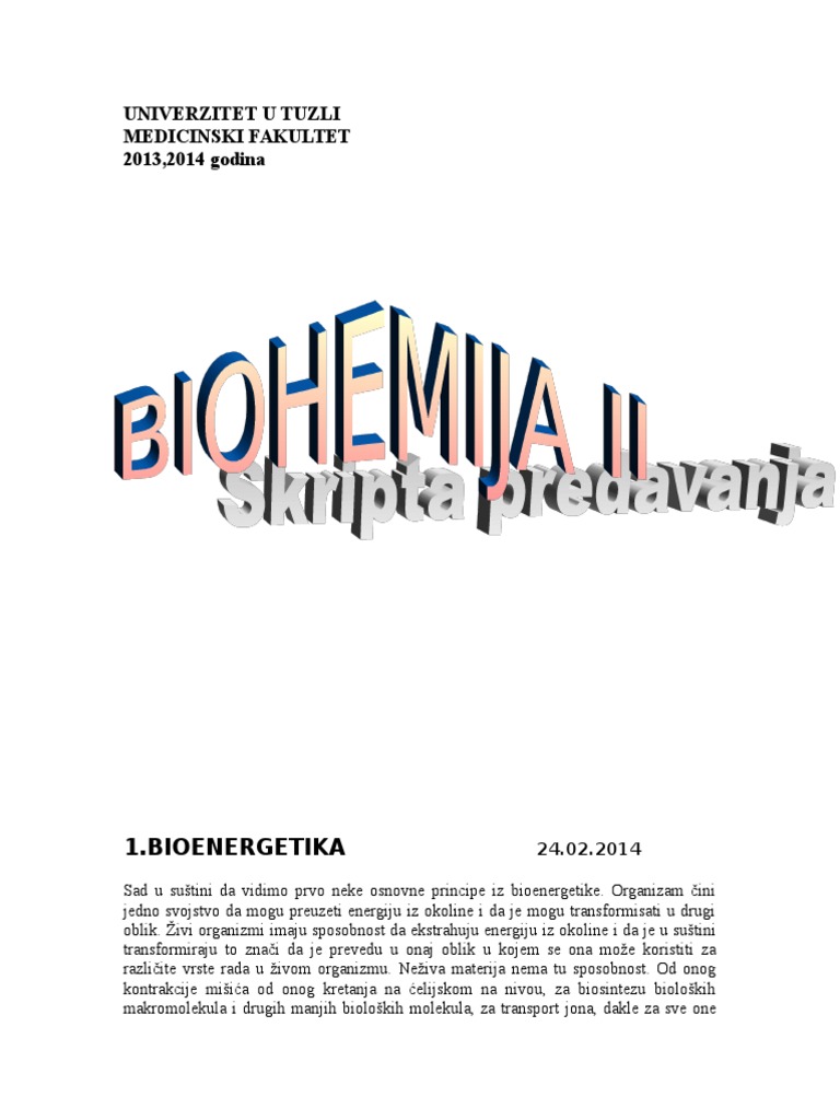 Biohemija Skripta Predavanja | PDF