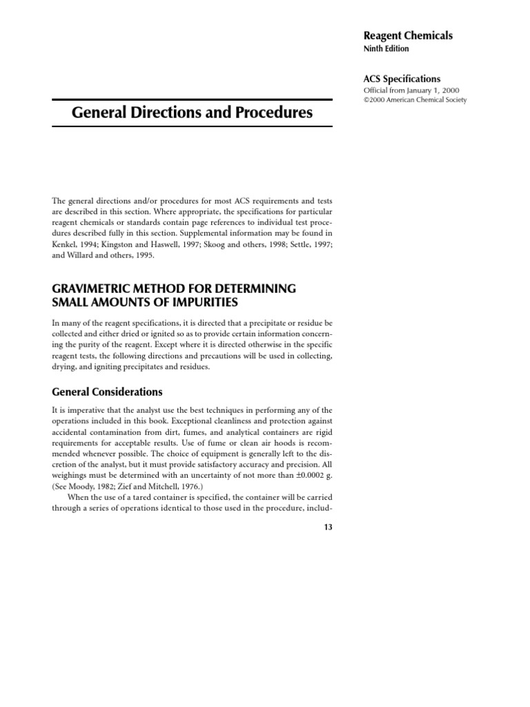 General Directions and Procedures: Reagent Chemicals | PDF | Filtration ...