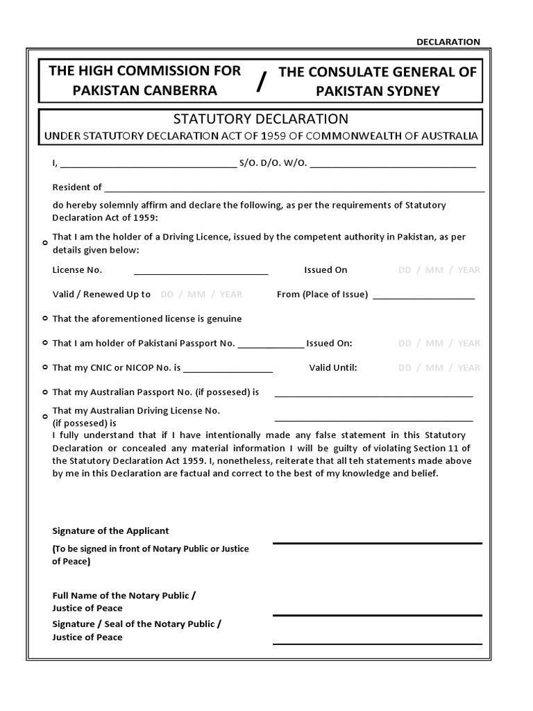 Licence and Declaration Forms | PDF | Notary Public | Government And ...