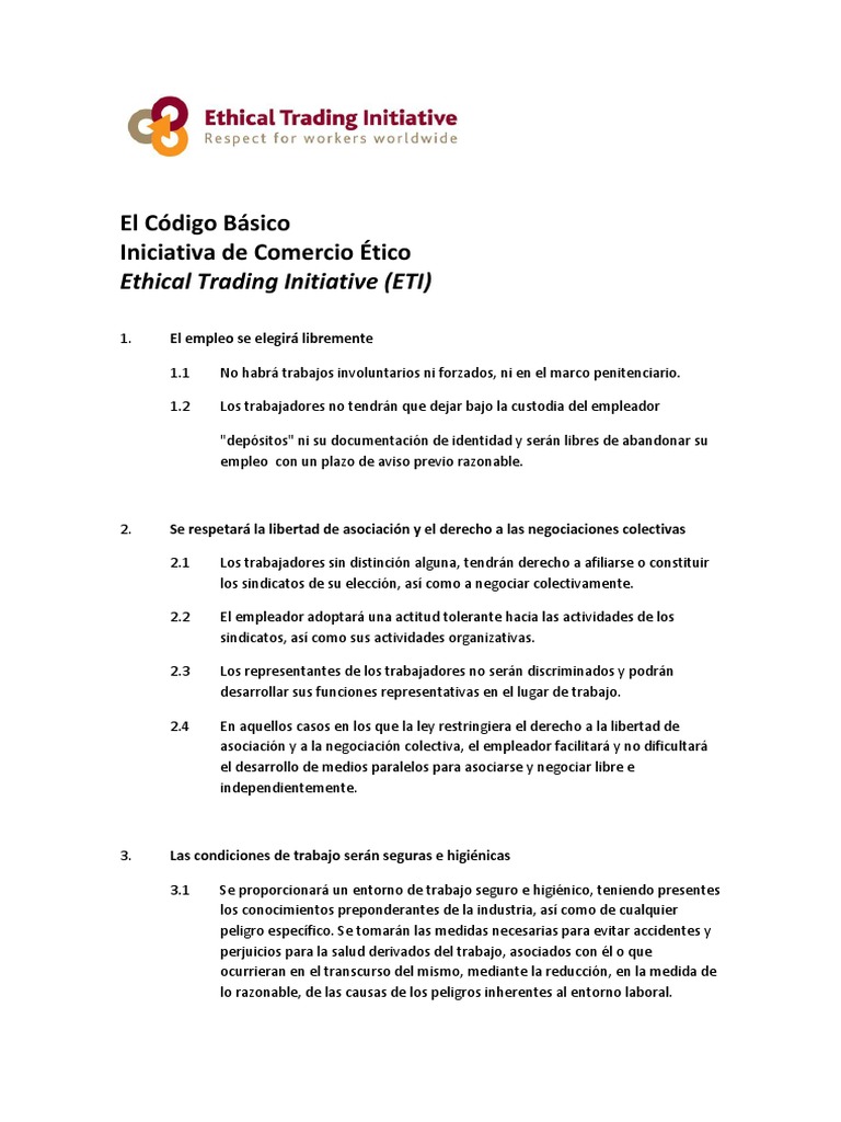 ETI Base Code - Spanish | Trabajo infantil | Derecho laboral