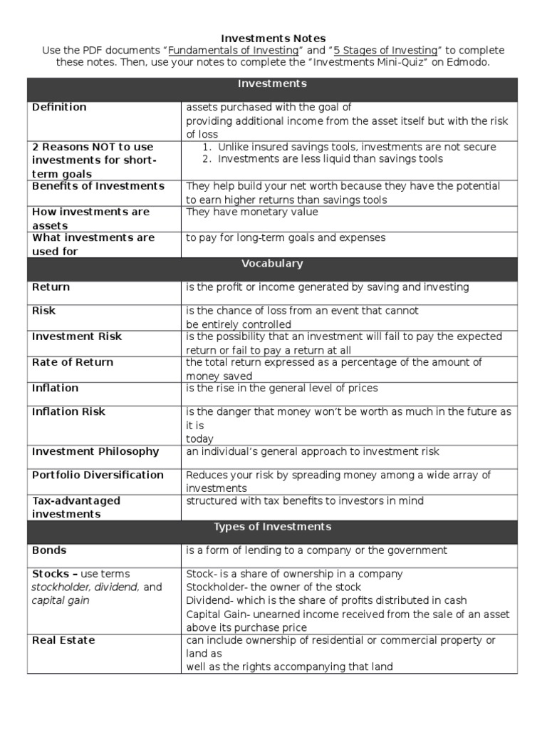 Investments Notes | PDF | Investing | Bonds (Finance)
