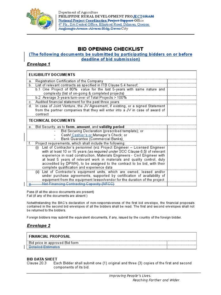 Bid Opening Checklist - New Edited Mmo | PDF | General Contractor ...