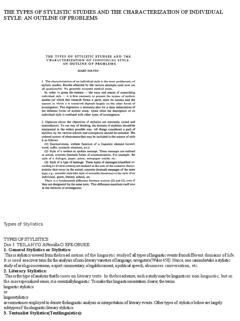 Types of Stylistics | PDF | Semantics | Linguistics