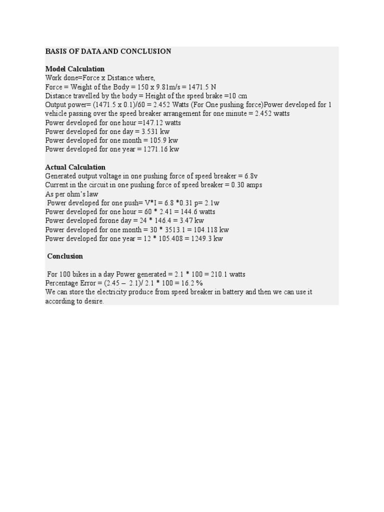 Basis of Data and Conclusion Model Calculation | PDF | Technology ...