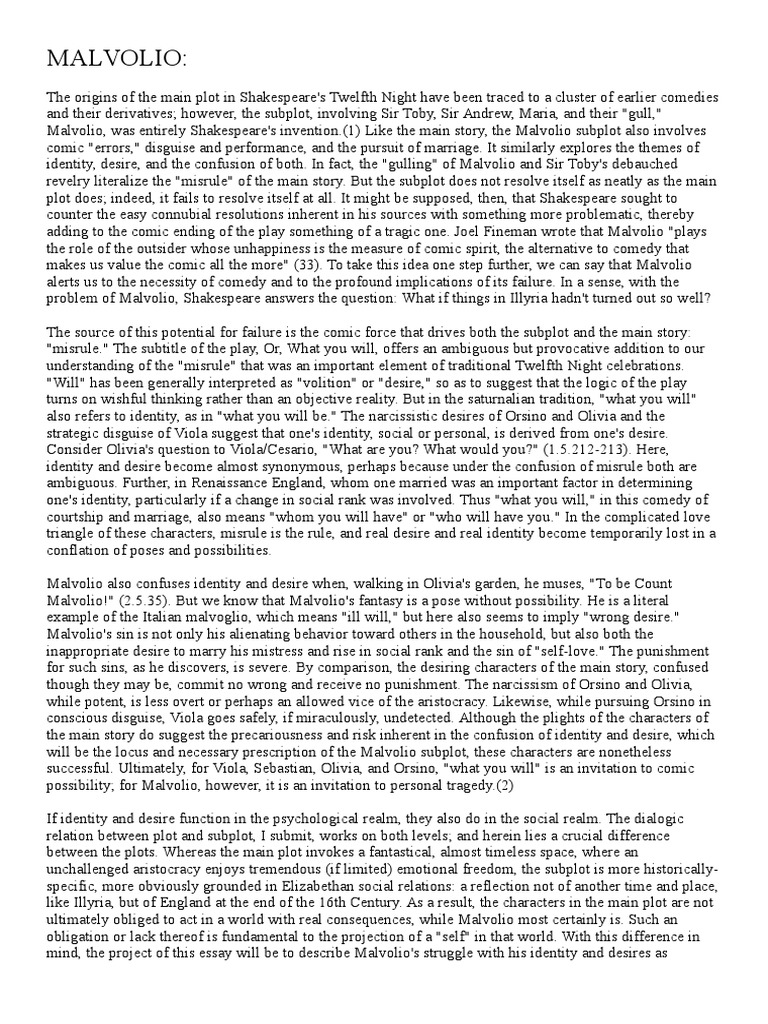 Malvolio | PDF | Twelfth Night | Unconscious Mind