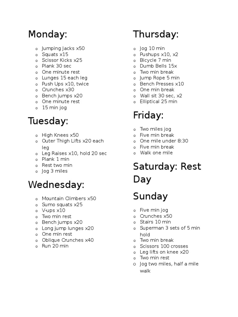Weekly Workout Plan for Fitness | PDF | Sports & Recreation