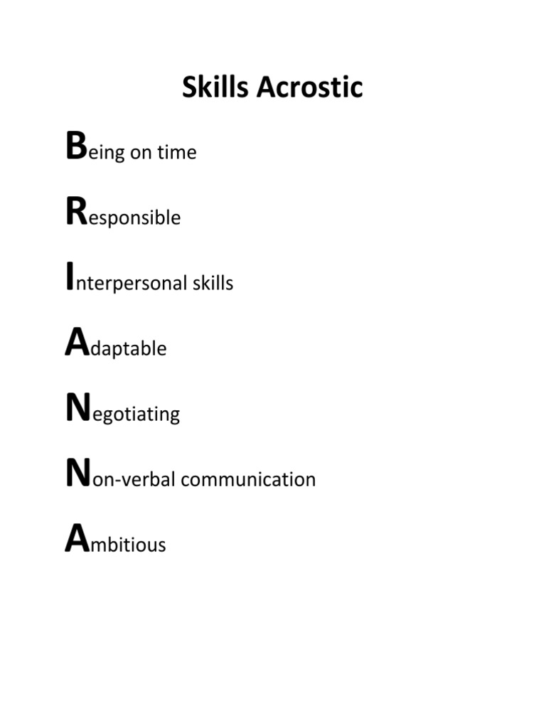 Skills Acrostic | PDF | Career & Growth | Language Arts & Discipline
