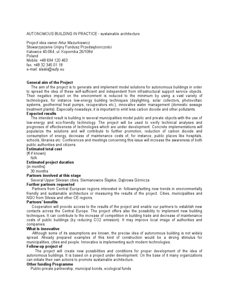 Autonomous Building Project Overview | PDF | Sustainable Architecture ...
