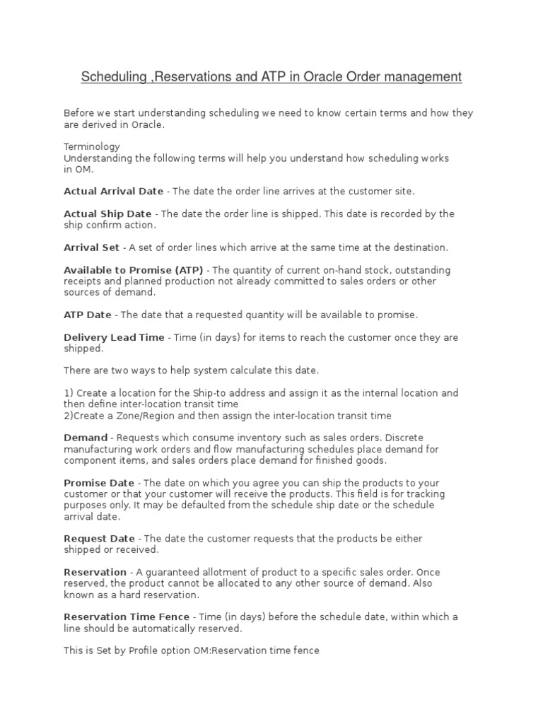 Scheduling, Reservations and ATP in Oracle Order Management | PDF ...