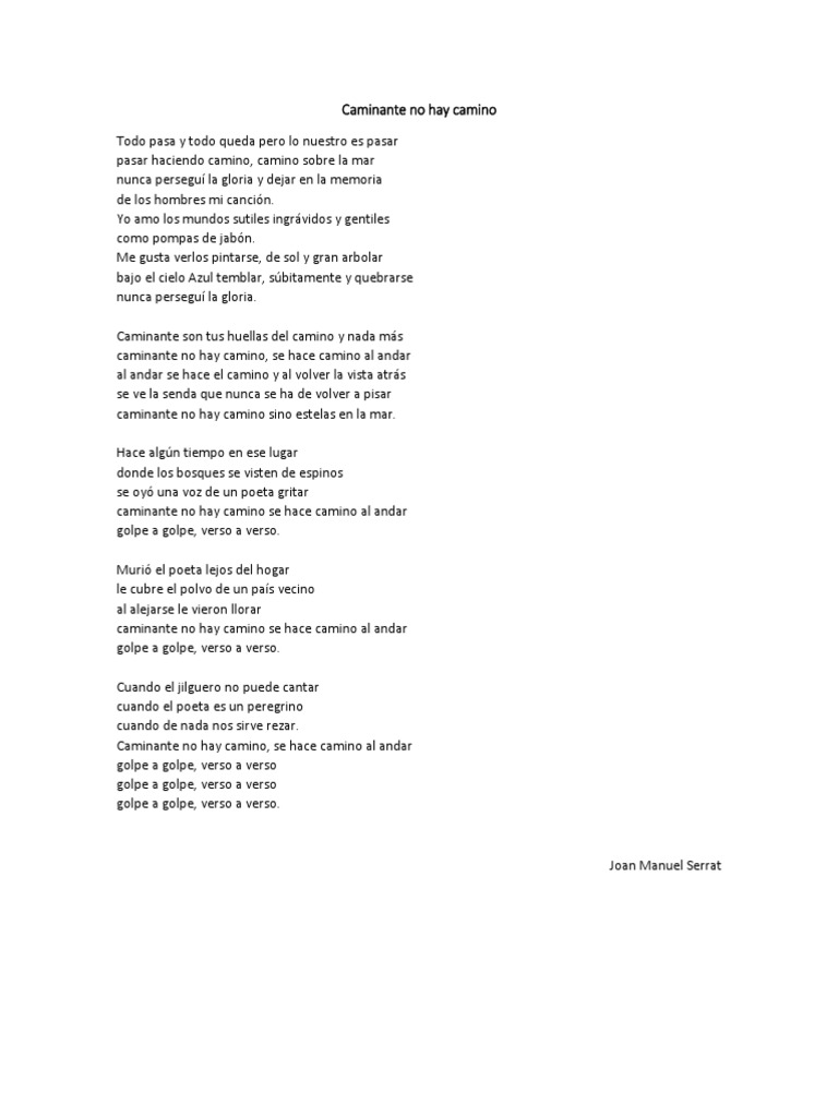Caminante No Hay Camino - Letra | PDF | Poesía | Clásicos