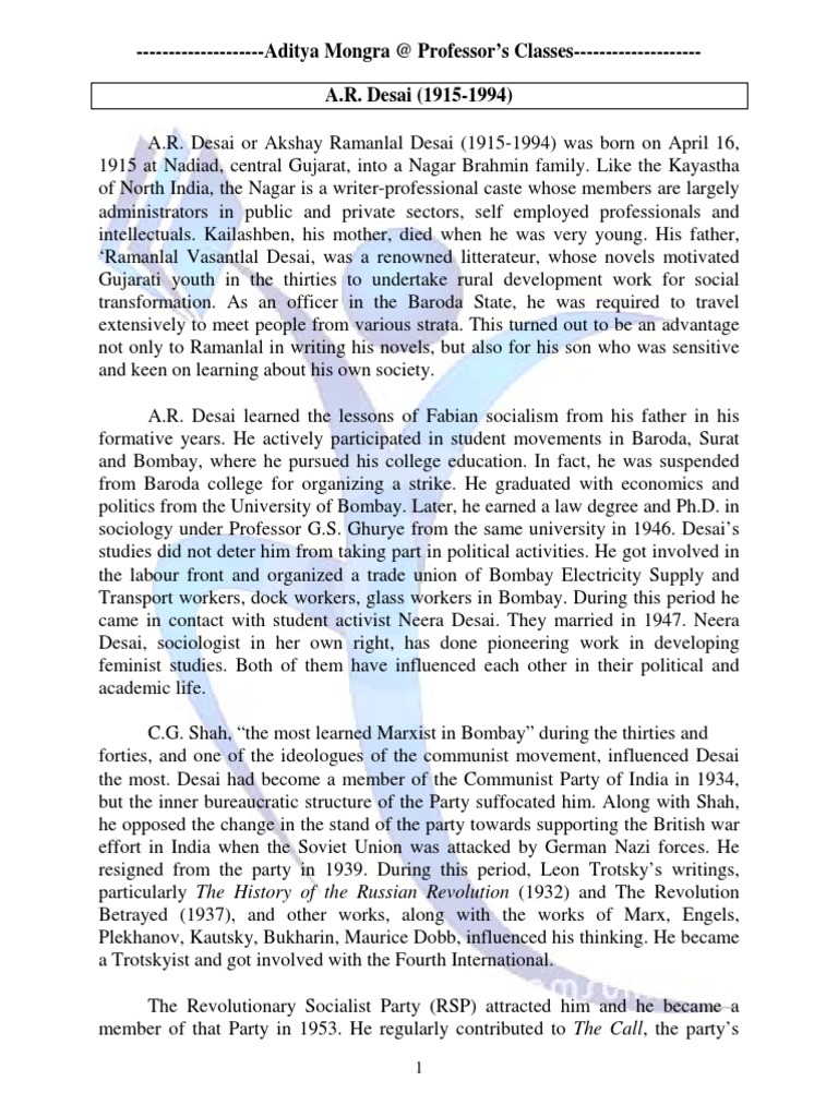 A R Desai | PDF | British Raj | Capitalism