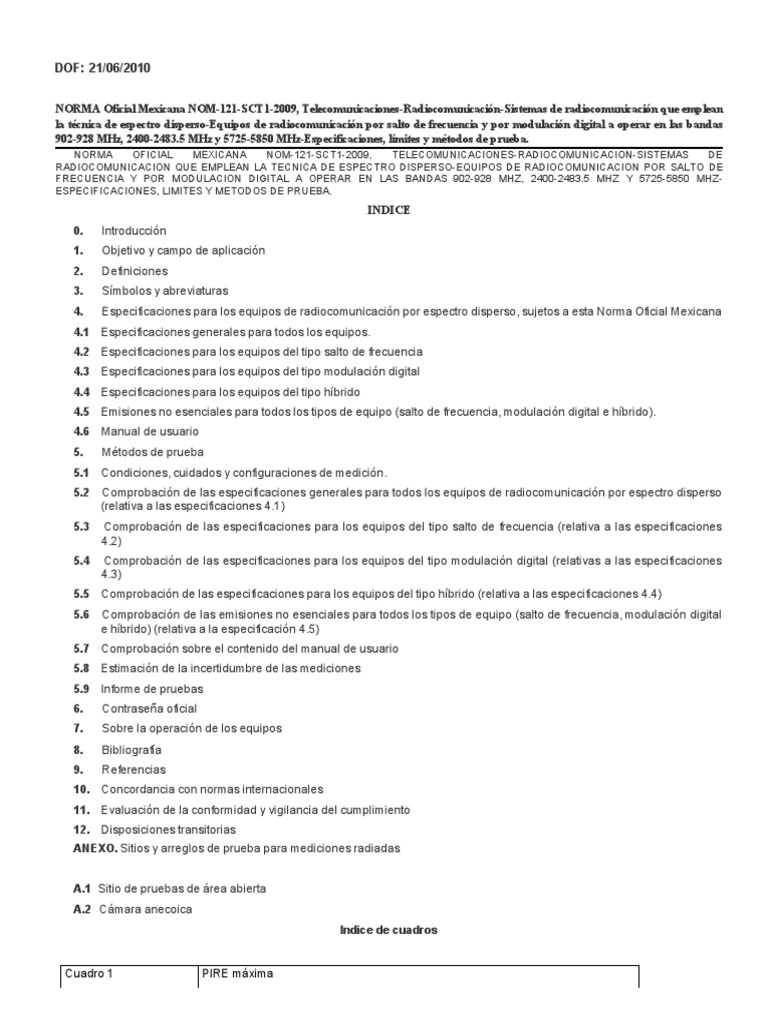 Nom 121 SCT1 2009 | PDF | Radiodifusión | Transmisor