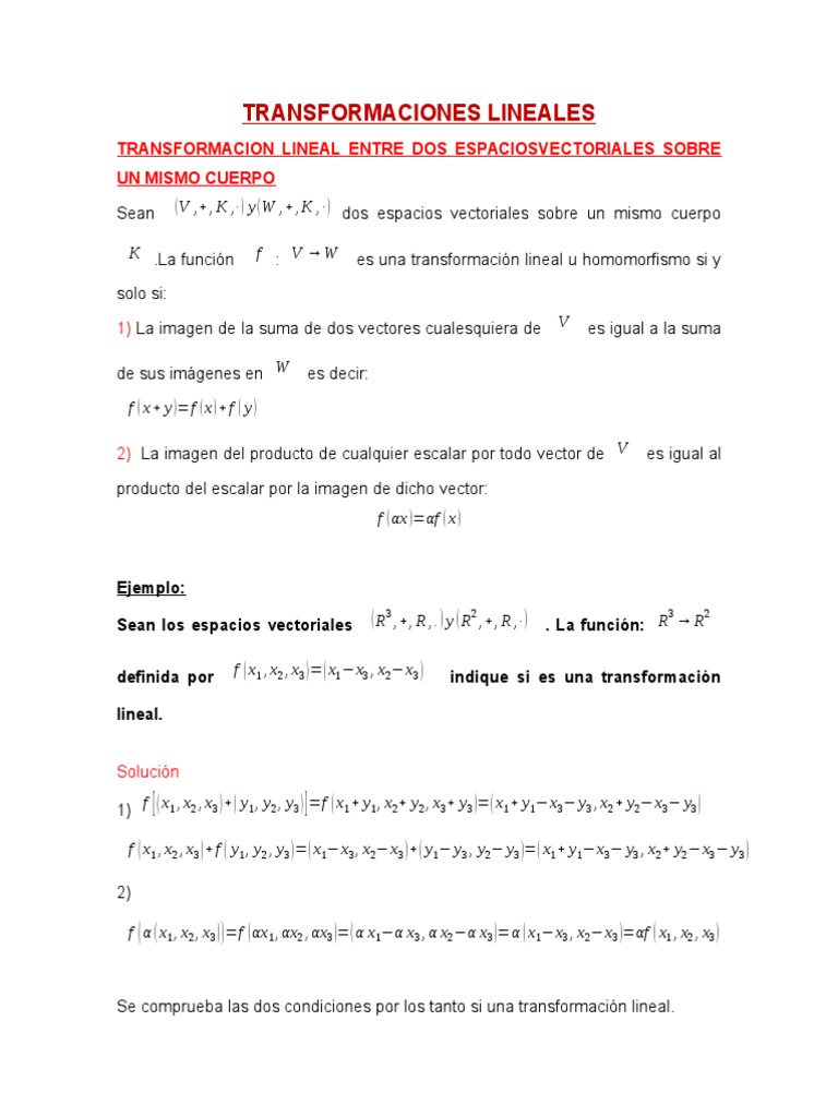 Transformaciones Lineales | PDF | Mapa lineal | Espacio vectorial