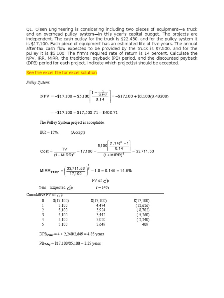 Problem Solution Capital Budgeting Pdf Internal Rate Of Return