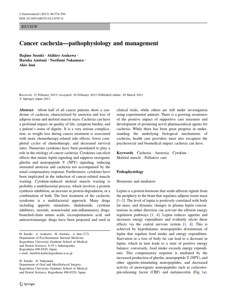 Cancer Cachexia-Pathophysiology and Management | PDF | Inflammation ...