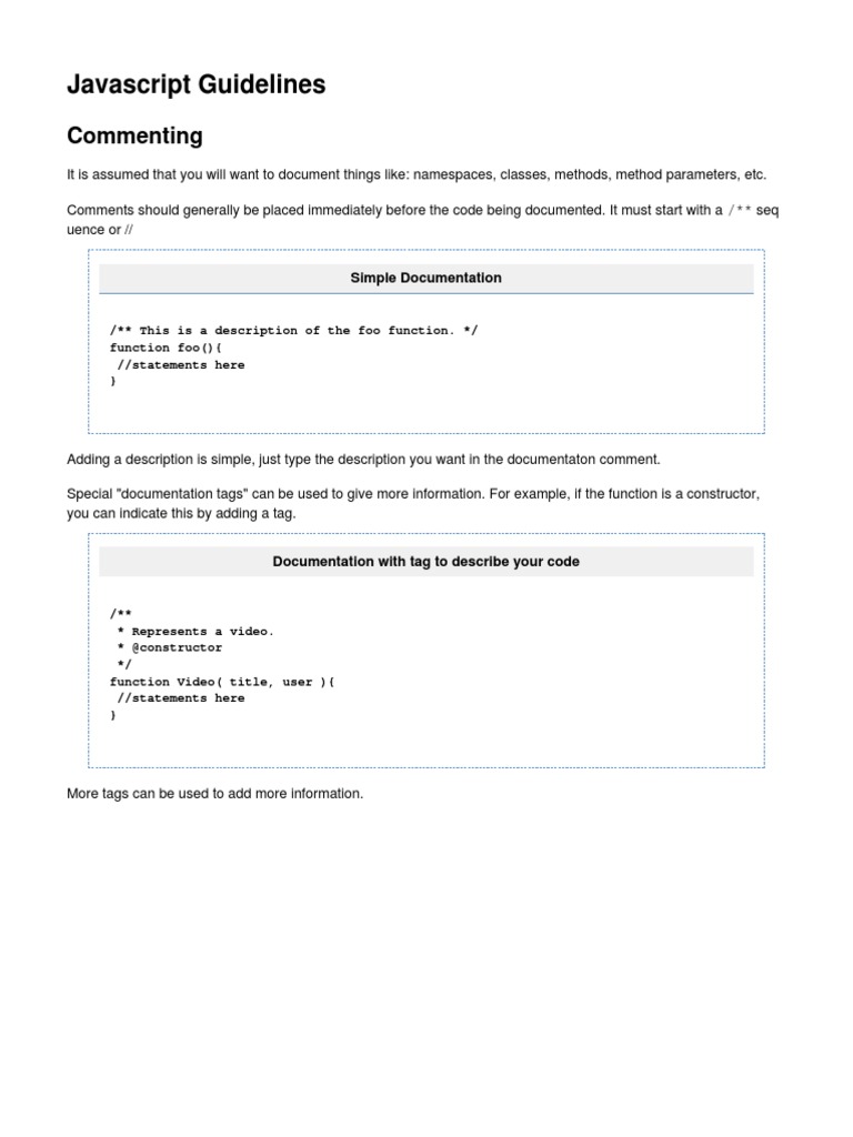 Javascript Guidelines: Commenting | PDF | Java Script | Json
