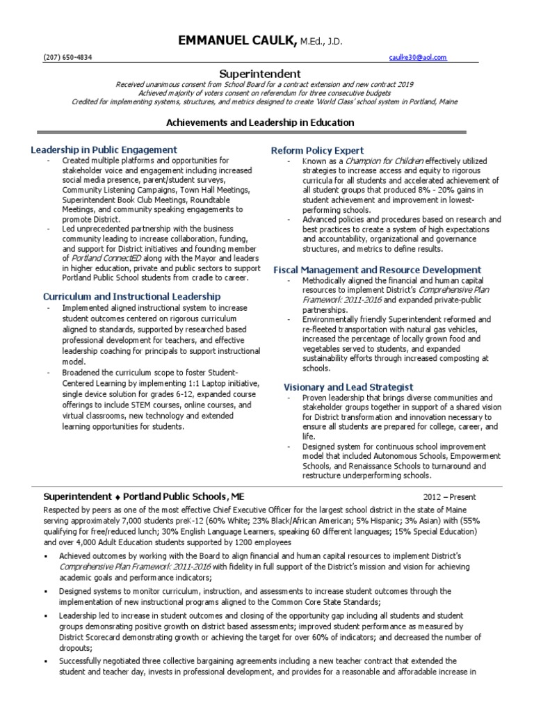 Emmanuel Caulk Resume | PDF | Secondary School | Adequate Yearly Progress
