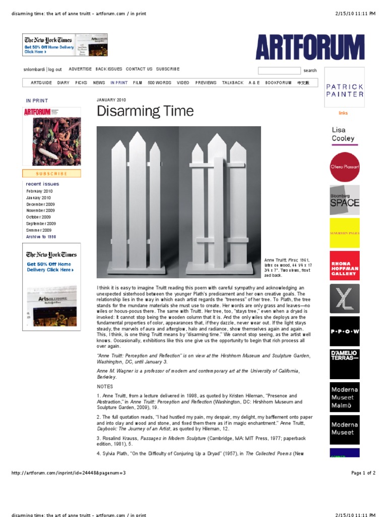 Disarming Time - The Art of Anne Truitt - Artforum - Com - in Print | PDF