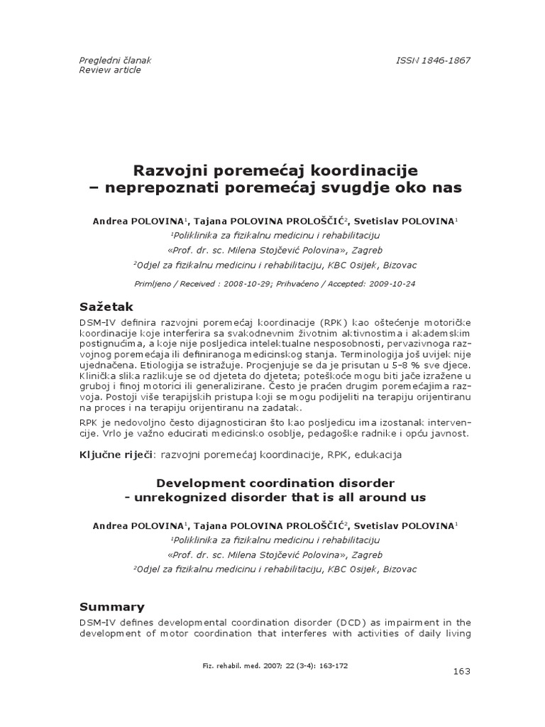 Andrean Polovina Razvojni Poremecaj Koordinacije Neprepoznati Poremecaj Svugdje Oko Nas | PDF