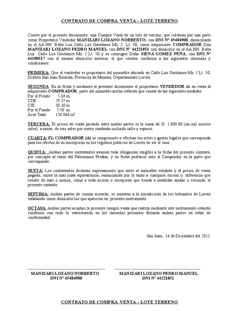 Contrato De Compra Venta 1 Doc Derecho Civil Sistema Jurídico