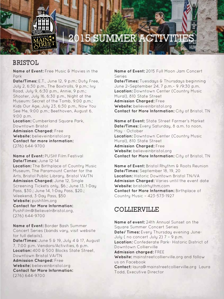 2015 Main Street Summer Activities PDF | PDF | Leisure