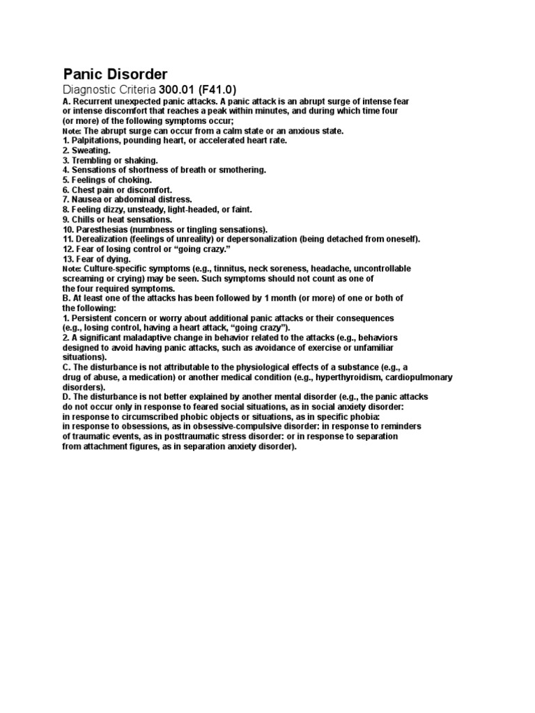 Panic Disorder Diagnostic Guide | PDF