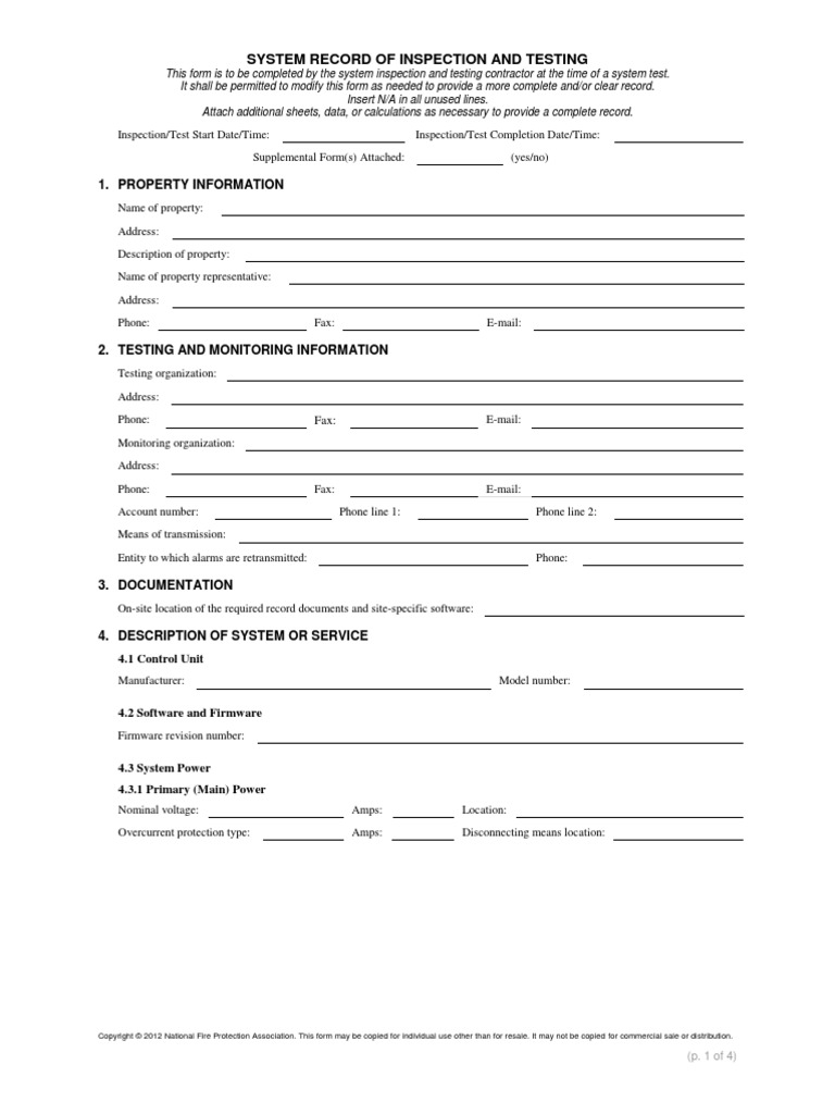 Nfpa 72 Inspection and Test Form | PDF | Battery (Electricity ...