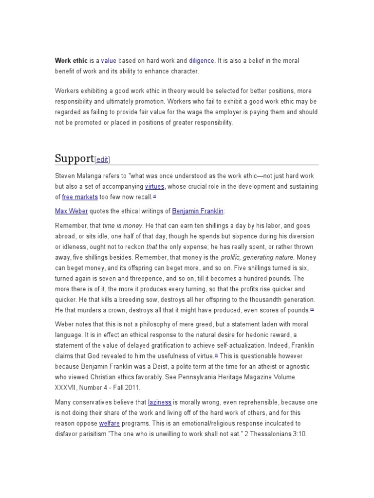 Support: Work Ethic Is A | PDF | Psychological Concepts | Social ...