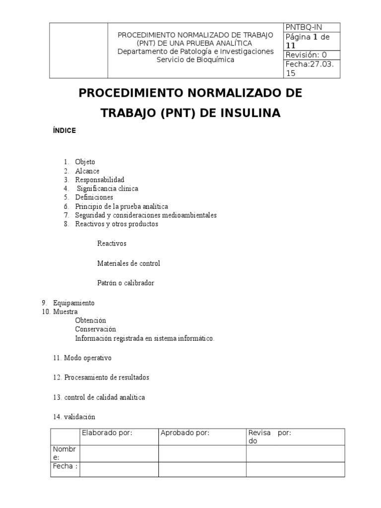 Procedimiento Normalizado de Trabajo.docxprueba Anilitica | Calidad ...