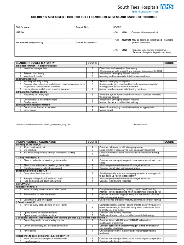 Childrens Assessment Tool | PDF | Toilet | Constipation