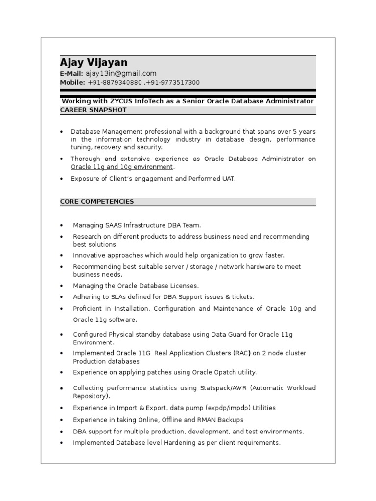Ajay Resume 1 | PDF | Oracle Database | Backup