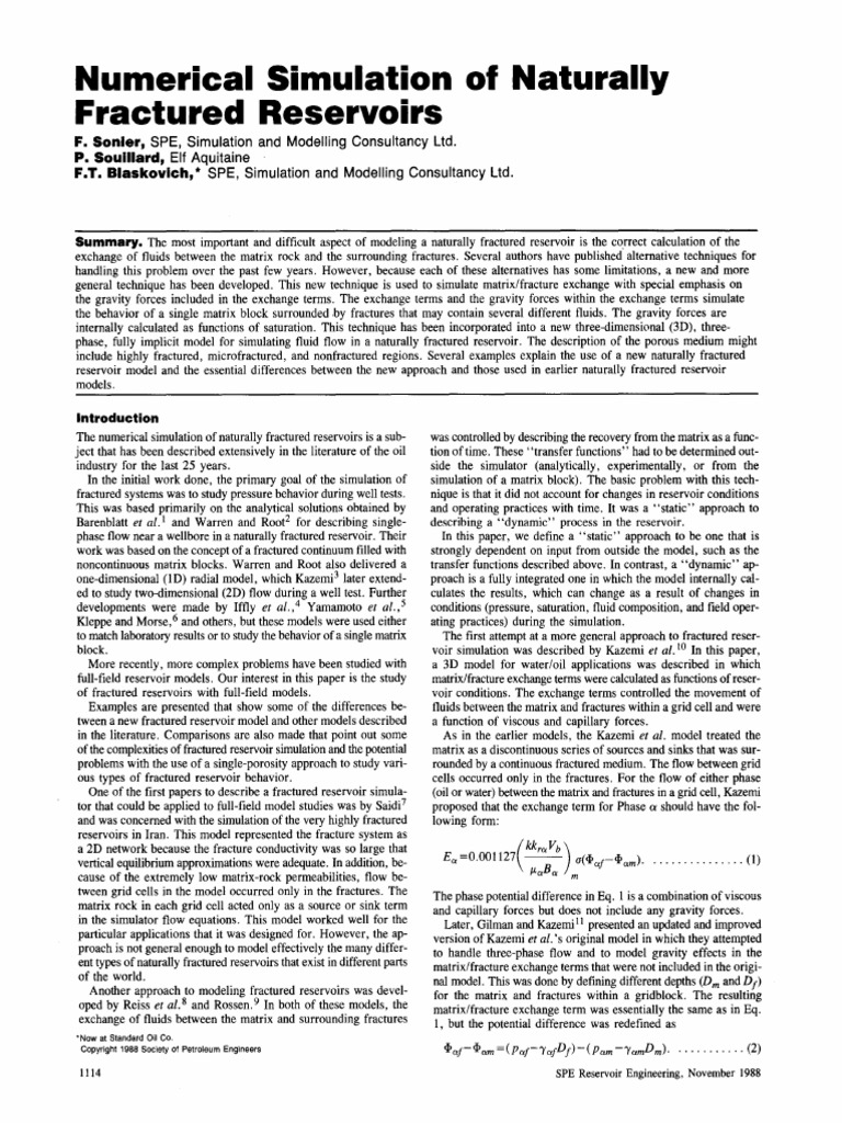 Numerical Simulation of Naturally Fractured Reservoirs: F. Sonier ...