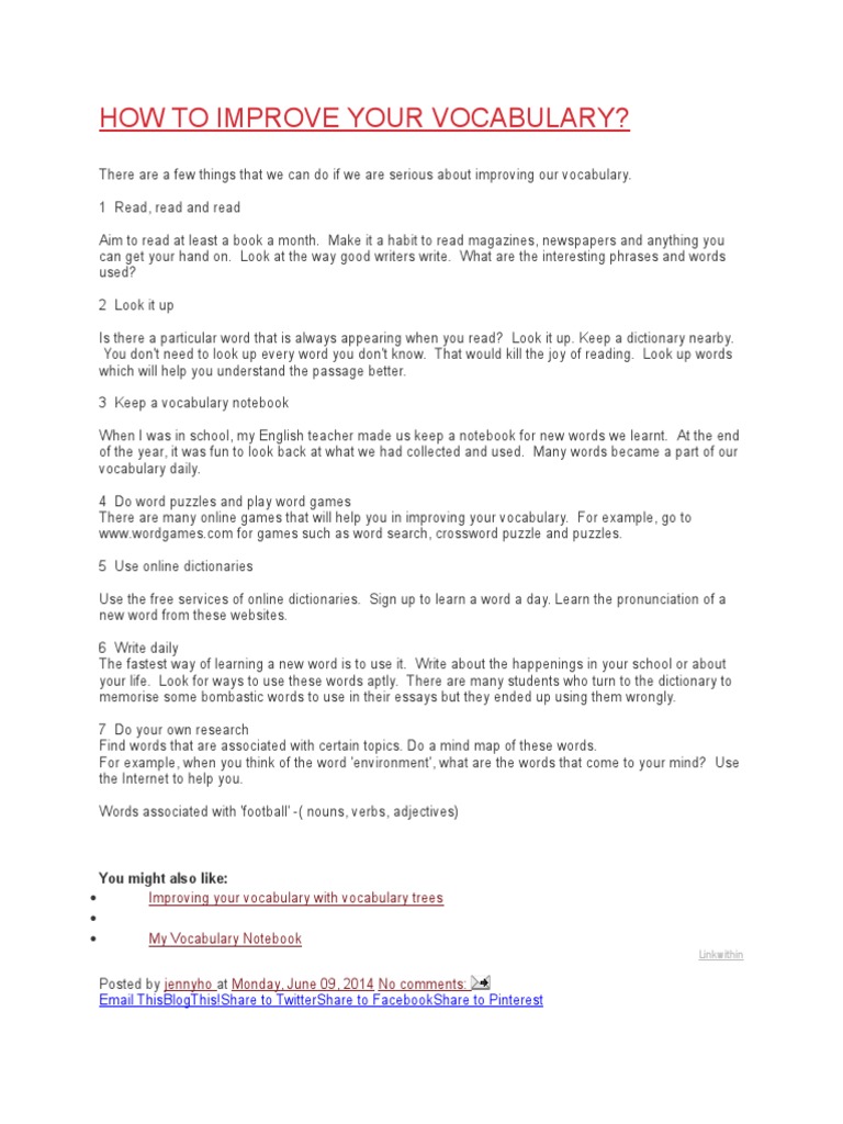 How To Improve Your Vocabulary | PDF | Vocabulary | Essays