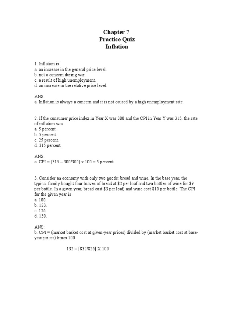 Inflation Practice Quiz and Answers | PDF | Finance & Money Management