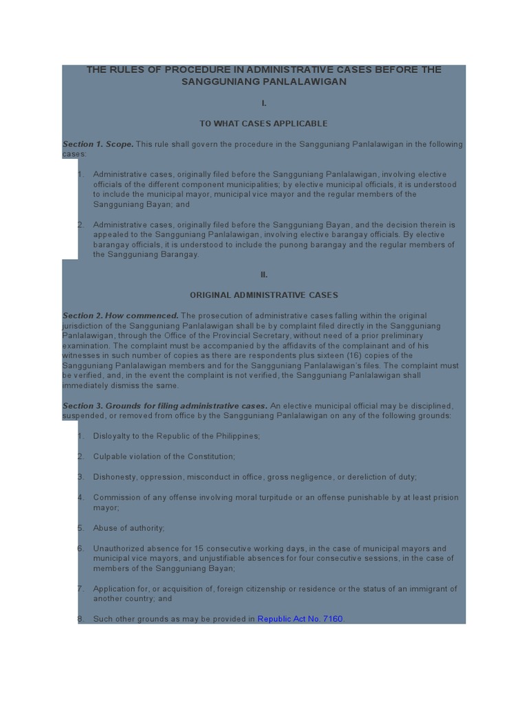 The Rules of Procedure in Administrative Cases Before The Sangguniang Panlalawigan | Download ...