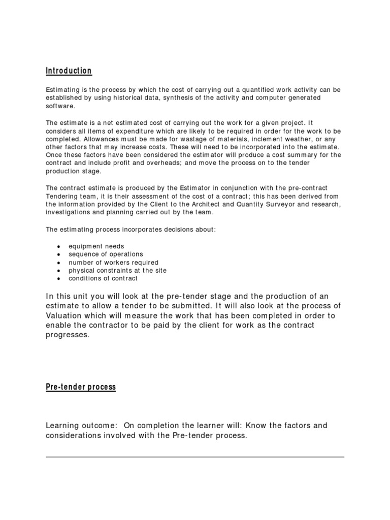 Estimating & Measuring Work Within A Construction Environment | PDF ...