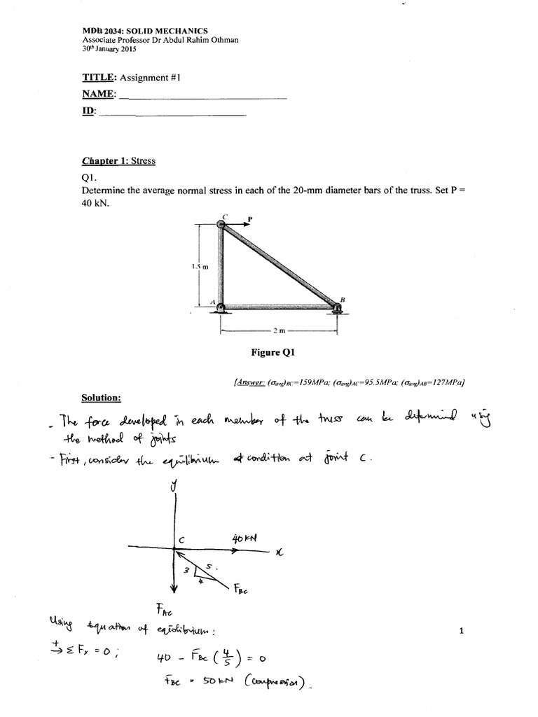 Determining Stress, Strain, and Displacement in Structural Elements through Solving Mechanics of ...