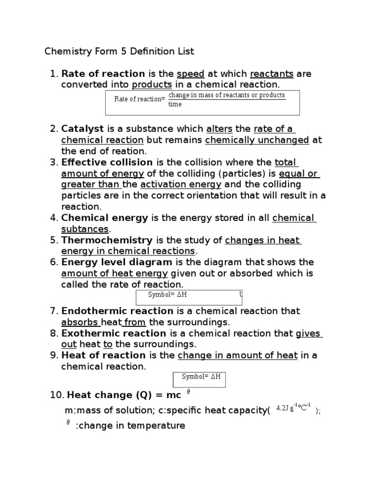 Chemistry Form 5 Key Definitions | PDF | Carboxylic Acid | Alkene