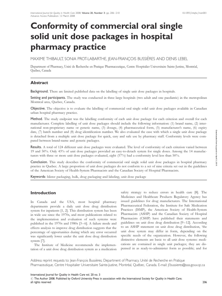 Conformity of Commercial Oral Single Solid Unit Dose Packages in ...