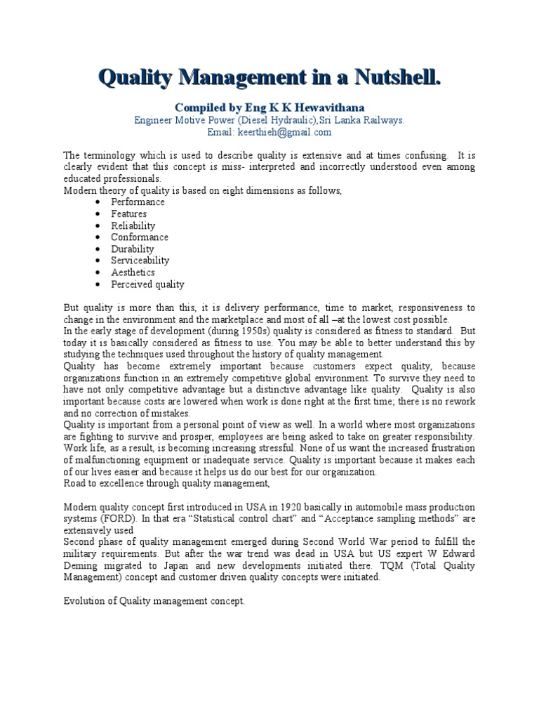 Quality Management in A Nutshell | PDF | Lean Manufacturing | Quality ...