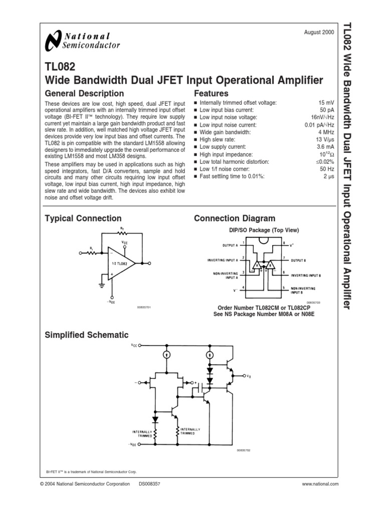 tl082cp Datasheet | PDF | Amplifier | Operational Amplifier